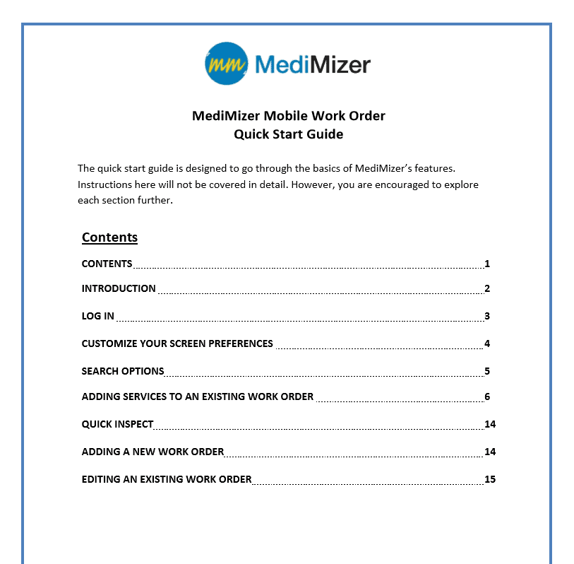 MediMizer Mobile Work Order User Guide - MediMizer.com
